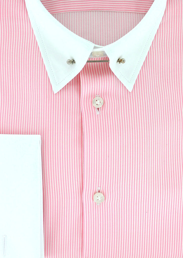 Chemise classique col anglais à rayures roses double retors | Cotton Park