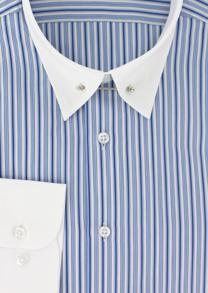 Chemise cintrée col anglais à rayures bleues | Cotton Park