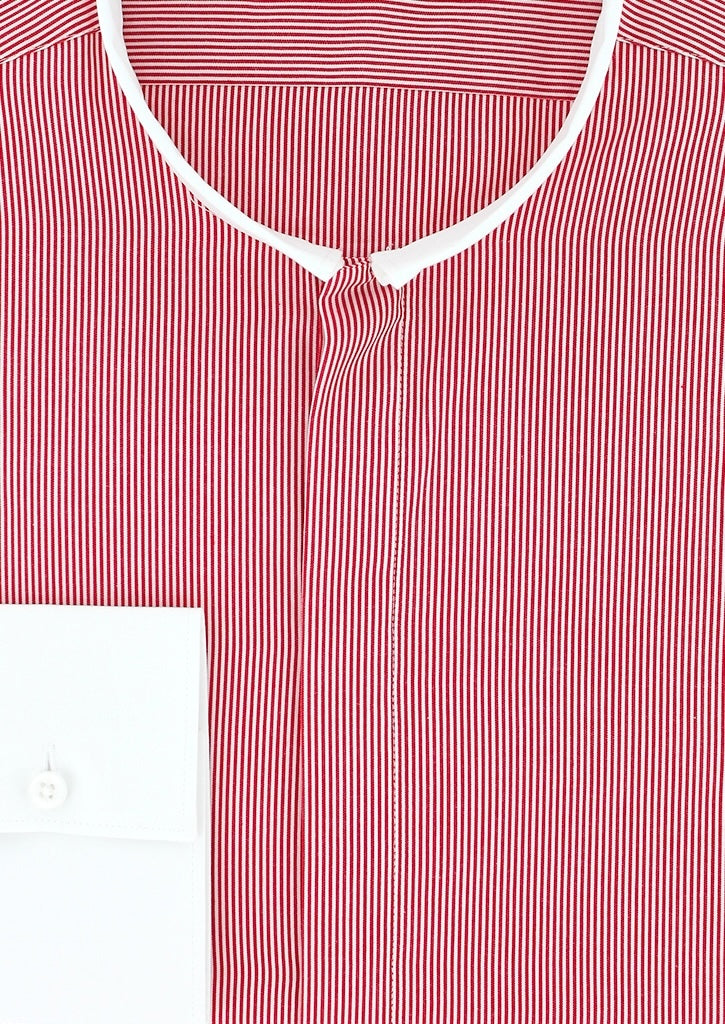 Chemise coupe cintrée col inversé fines rayures rouges | Cotton Park